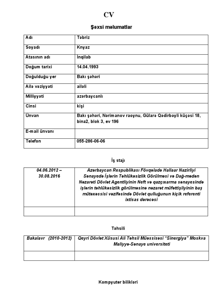 CV Təbriz | PDF
