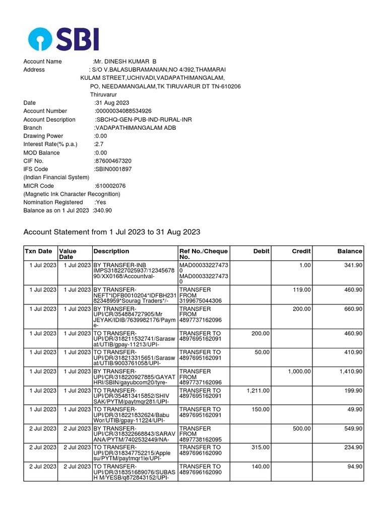 Rural Banking Statement | PDF | Debits And Credits | Personal Finance