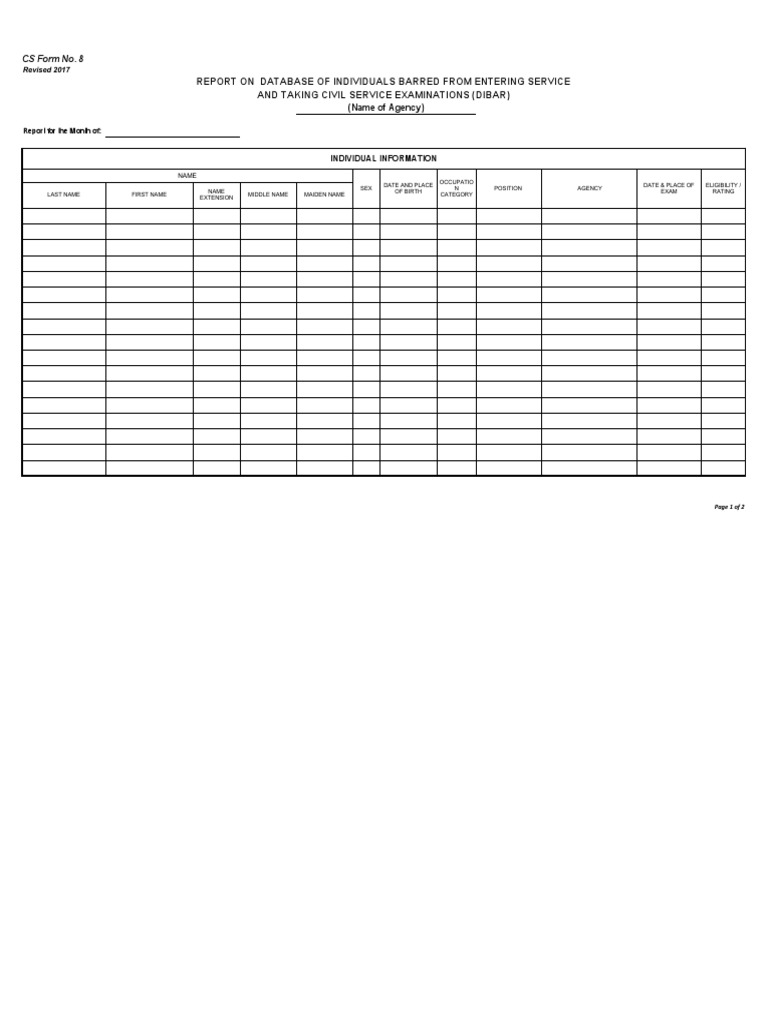 CS Form No. 8 Report On DIBAR | PDF | Government