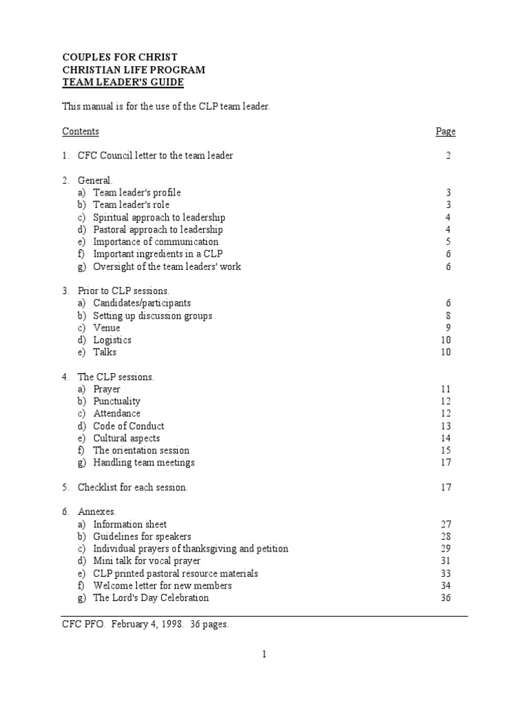 CFC Team Leader's Guide | PDF | Prayer | Marriage