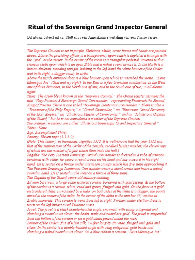 Ritual For Sovereign Grand Inspector General (33º, American, 1860 ...