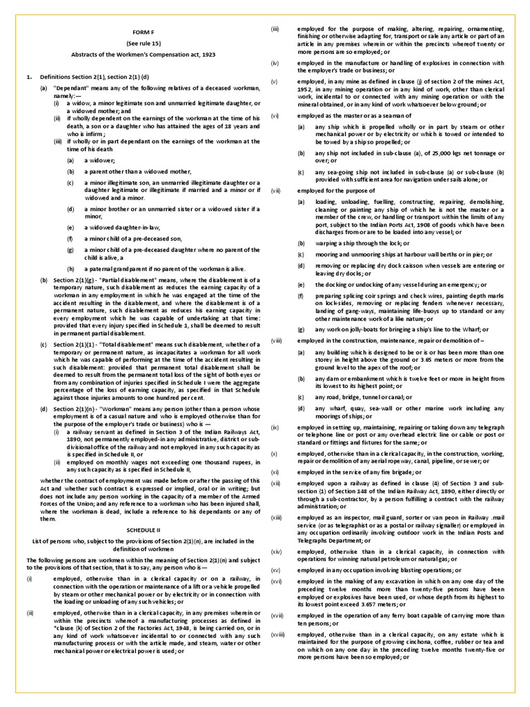 FORM F Abstracts of The Workmen Compensation Act, 1923 (English Version ...