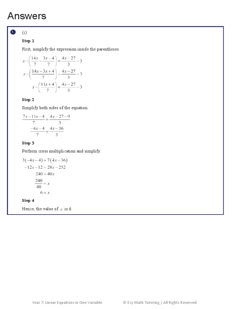 Linear Equations Ans | PDF | Equations | Multiplication
