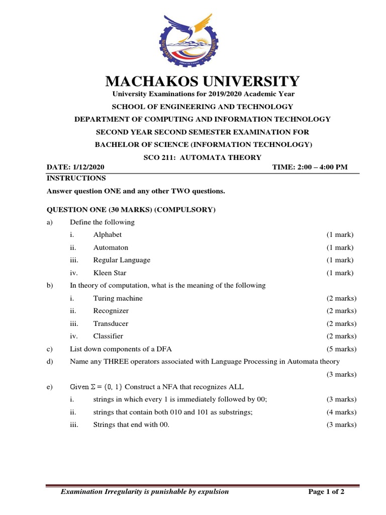 Sco 211 Exam | PDF | Computational Science | Formal Methods