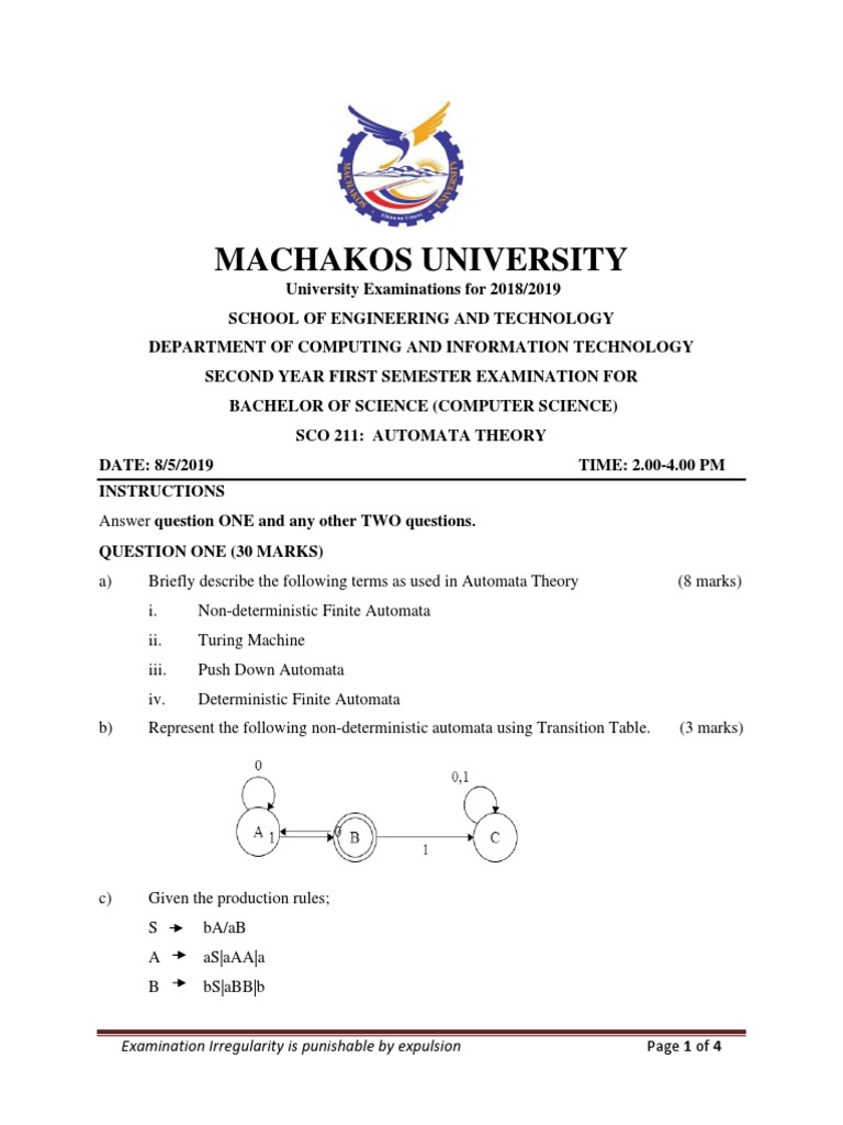 Sco 211 Automata Theory | Download Free PDF | Theory Of Computation | Theoretical Computer Science