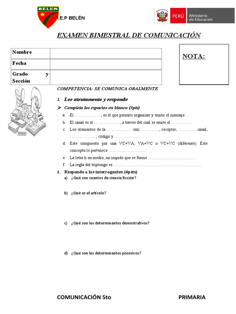 Examen Bimestral de Comunicación | PDF | Comunicación | Lingüística