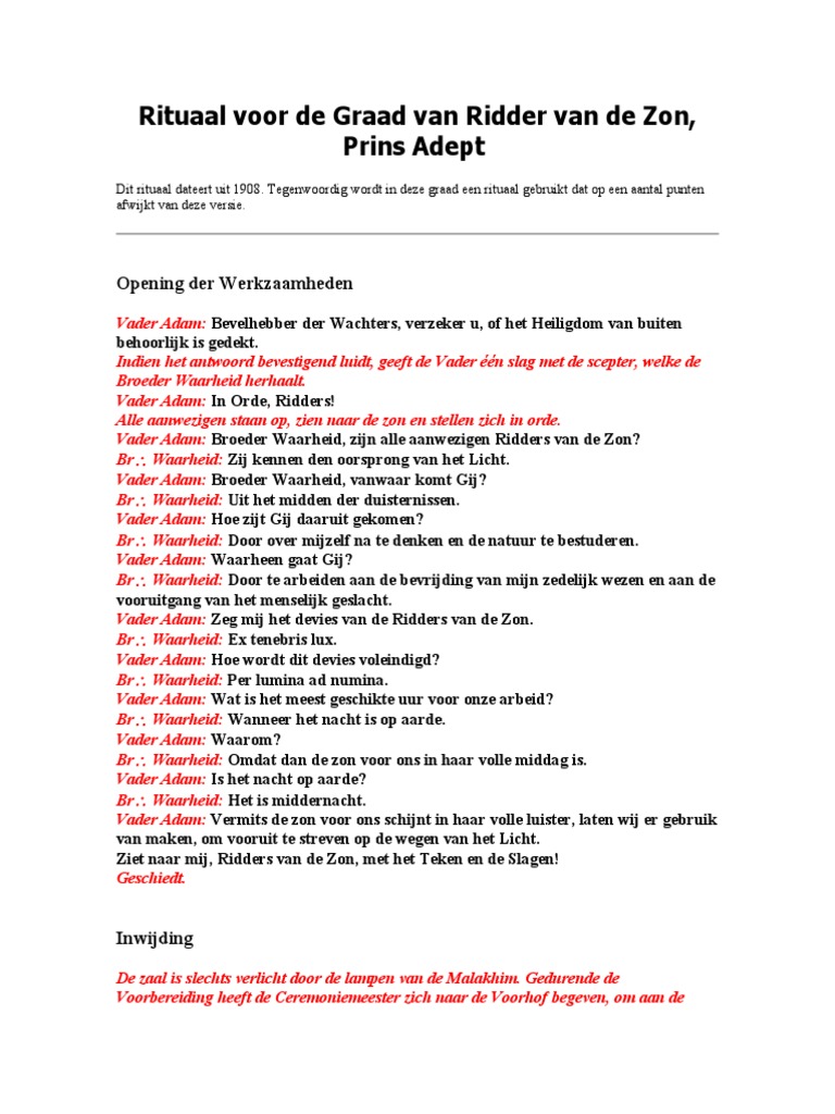 Rituaal Voor de Graad Van Ridder Van de Zon, Prins Adept (Dutch, 19th ...
