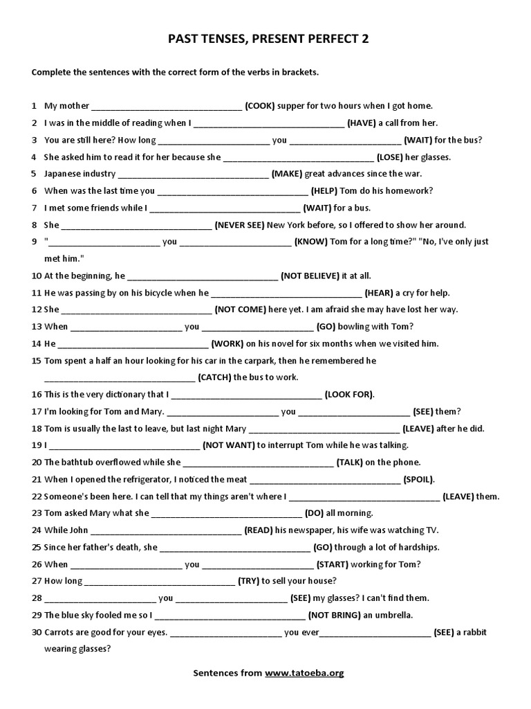 Past Tenses and Present Perfect Exercises | PDF | Grammatical Tense ...