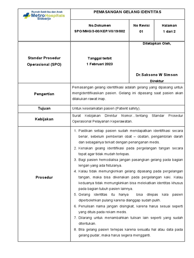 Pemasangan Gelang Identitas | PDF | Sains & Matematika