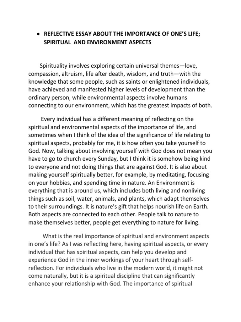 Reflective Essay Spiritual and Environment Aspects | PDF | Self ...