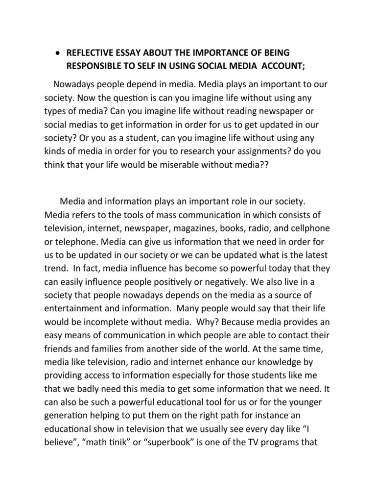 Reflective Essay About Being Responsible of Using Social Media ...