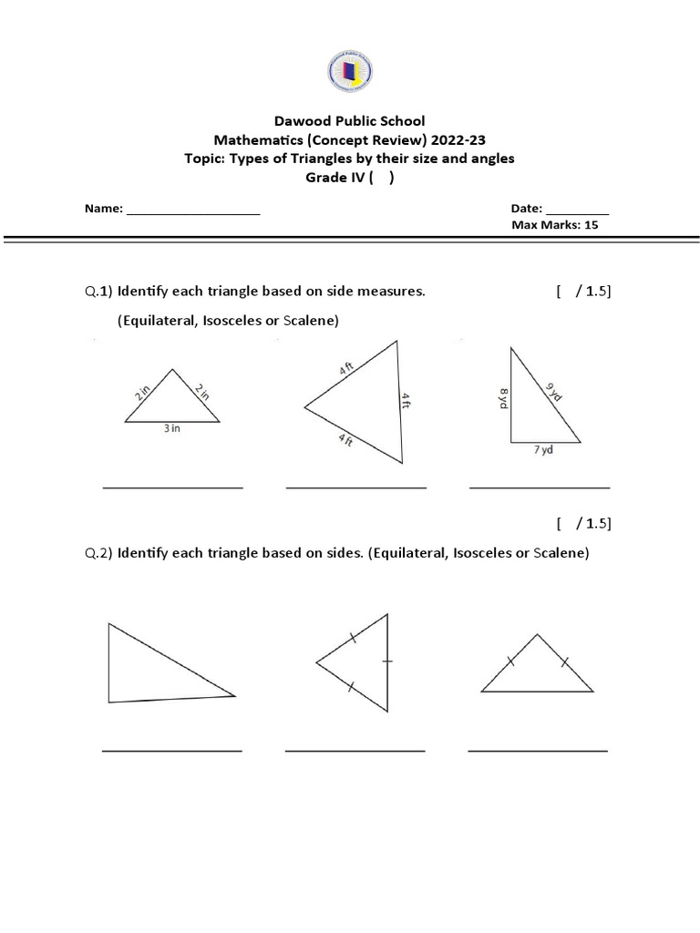 Grade 4 Triangle Worksheet | PDF | Teaching Methods & Materials ...