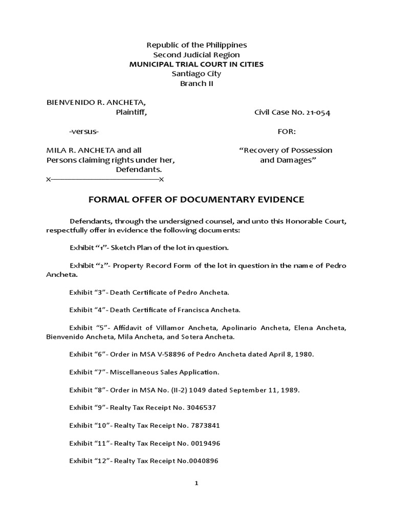 Formal Offer of Evidence-Ancheta vs. Ancheta | PDF | Justice | Crime & Violence