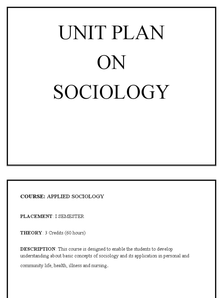 Sociology in Nursing: Unit Plan Overview | PDF | Sociology | Nursing