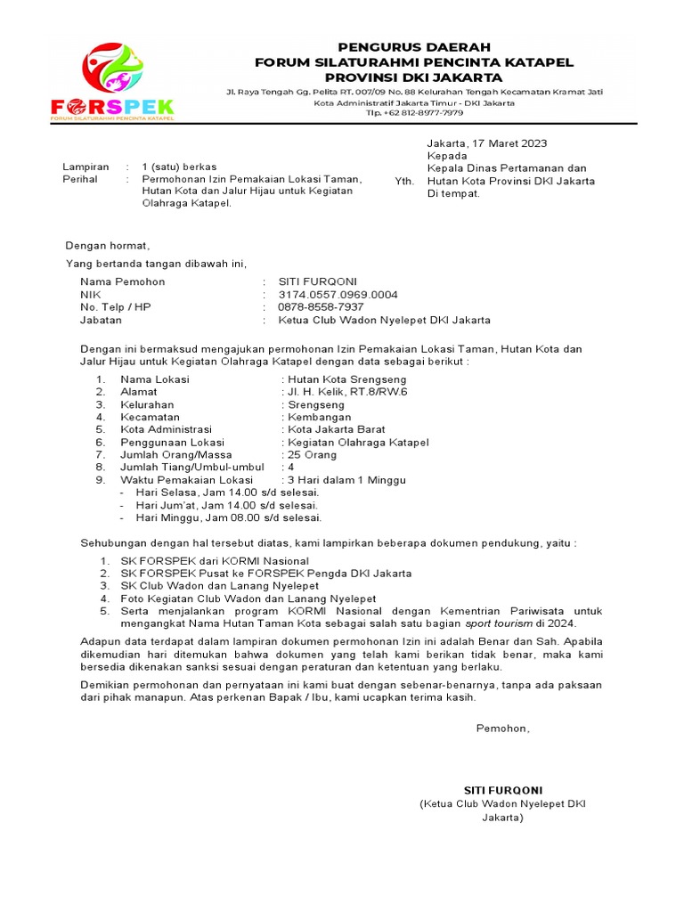 Form Izin Pemakaian Lokasi Taman Atau Fasilitas Umum Provinsi DKI ...