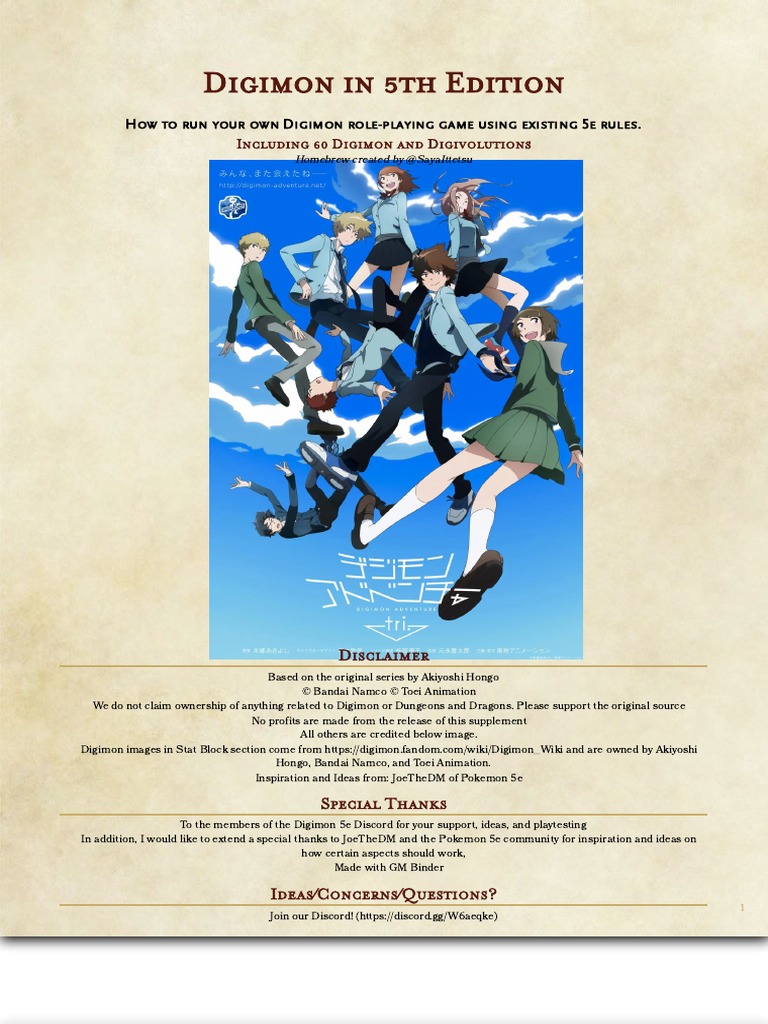 Digimon 5e Players Handbook - GM Binder | PDF