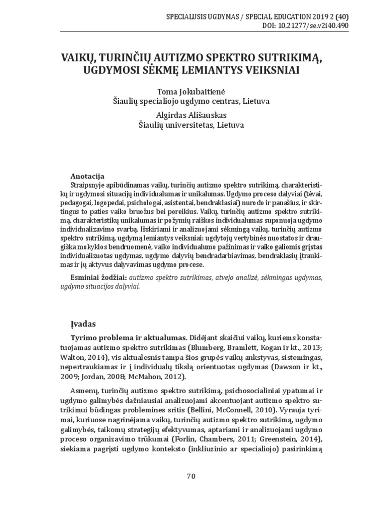 Autistisku Vaiku Ugdymo Mokomoji Knyga | PDF