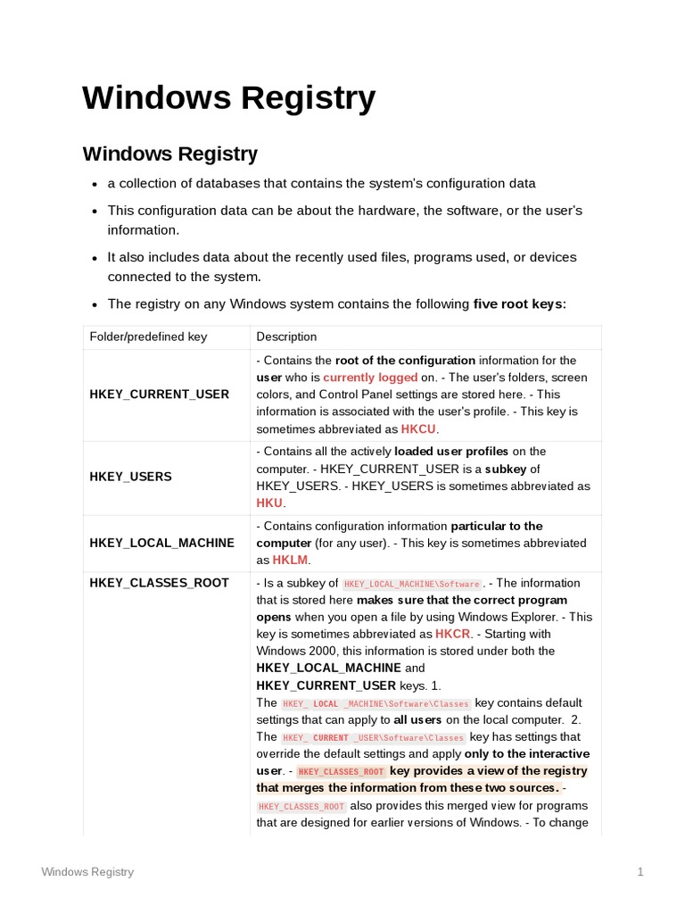 Windows Registry | PDF | Windows Registry | Microsoft Windows