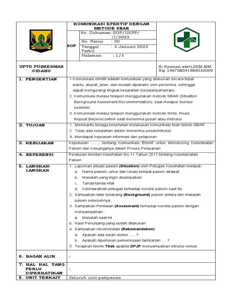 Komunikasi Efektif Metode SBAR di Puskesmas | PDF