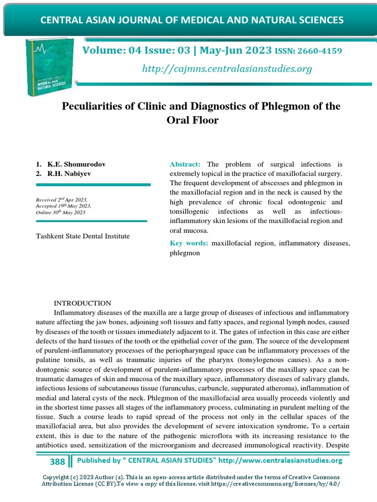 Peculiarities of Clinic and Diagnostics of Phlegmon of the Oral Floor ...