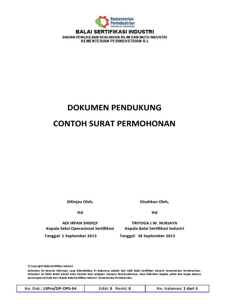 LSPro-DP-OPS-04 Ed.0 Rev.0 2013-Contoh Surat Permohonan | PDF