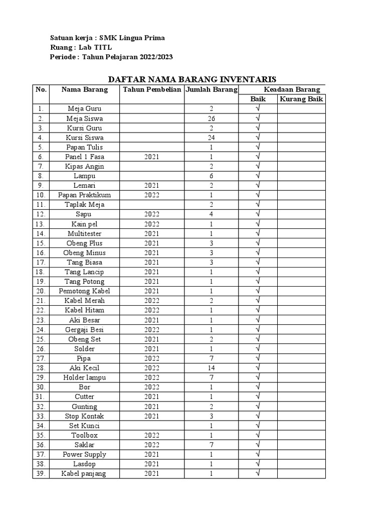 Inventaris Lab TITL | PDF