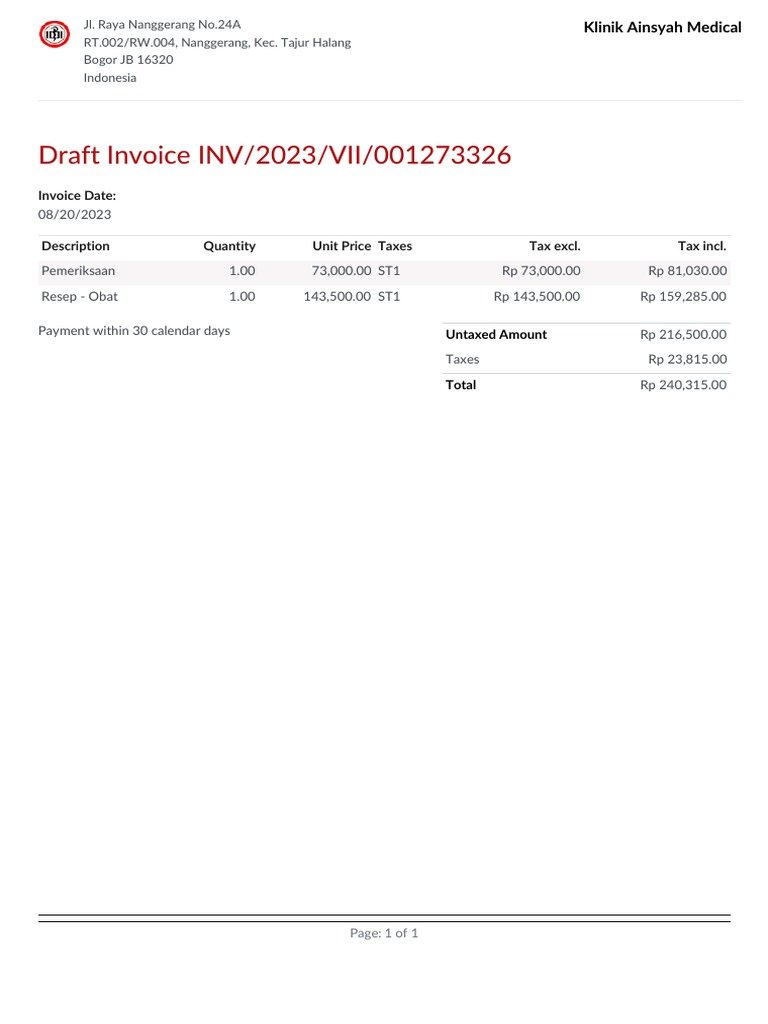 Draft Invoice INV 2023 VII 001273326 | PDF