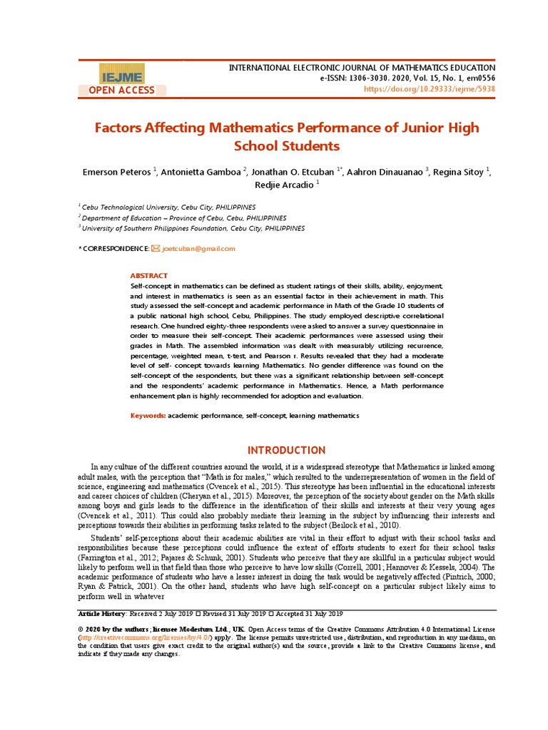 Factors Affecting Mathematics Performance of Junior High School ...