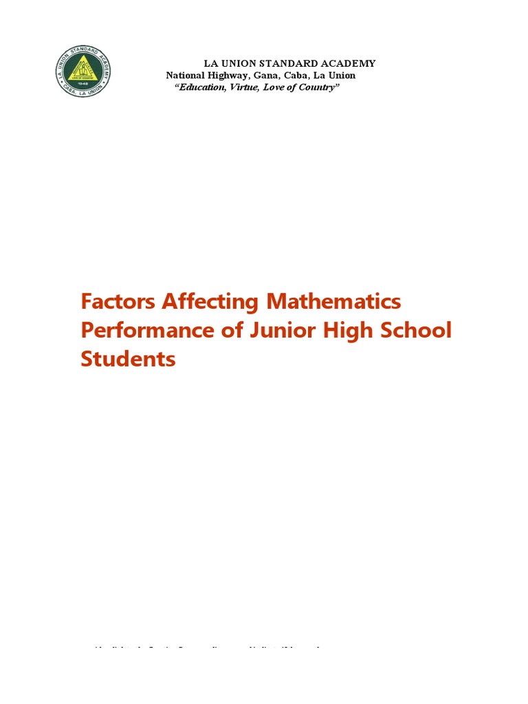 Junior High Math Performance Factors | PDF | Self Concept | Statistical ...
