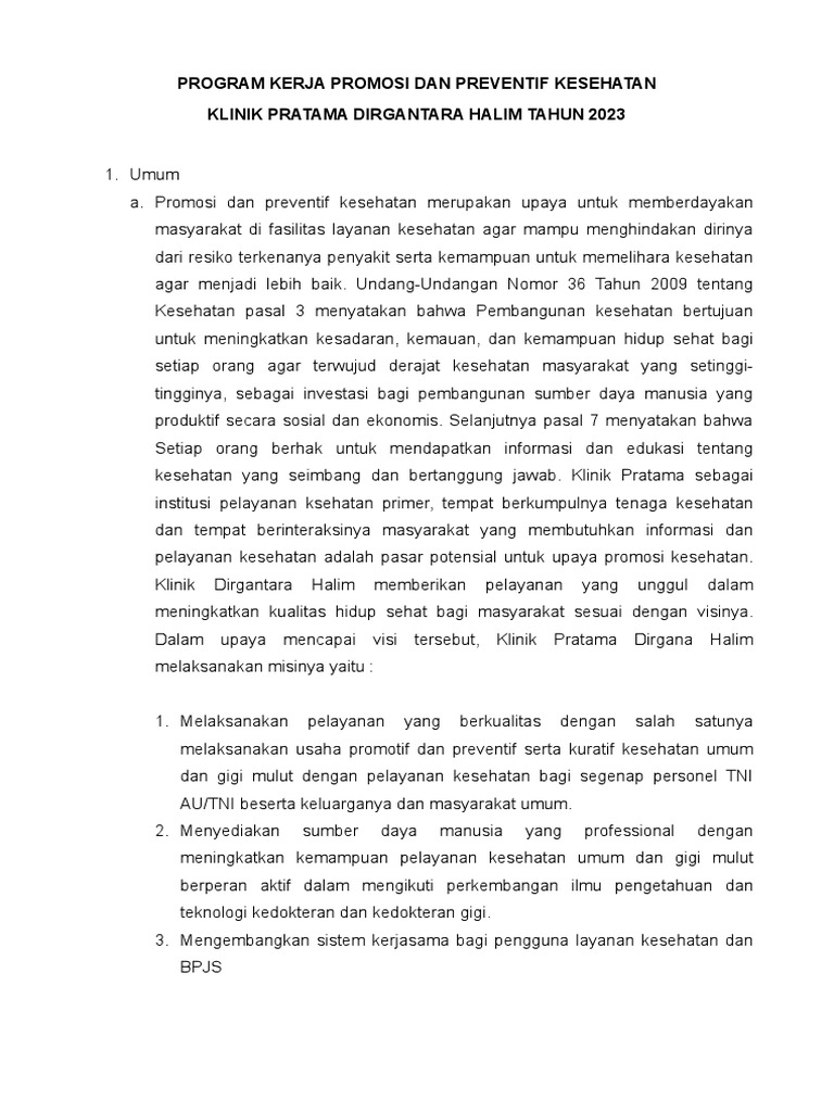 Program Kerja Promosi Dan Preventif Kesehatan | PDF