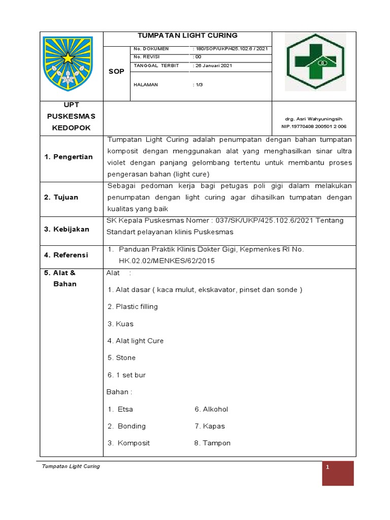 Sop Tumpatan Light Curing | PDF | Griya & Taman | Teknologi & Rekayasa