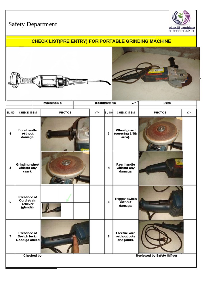 Check List (Pre Entry) For Portable Grinding Machine | PDF ...