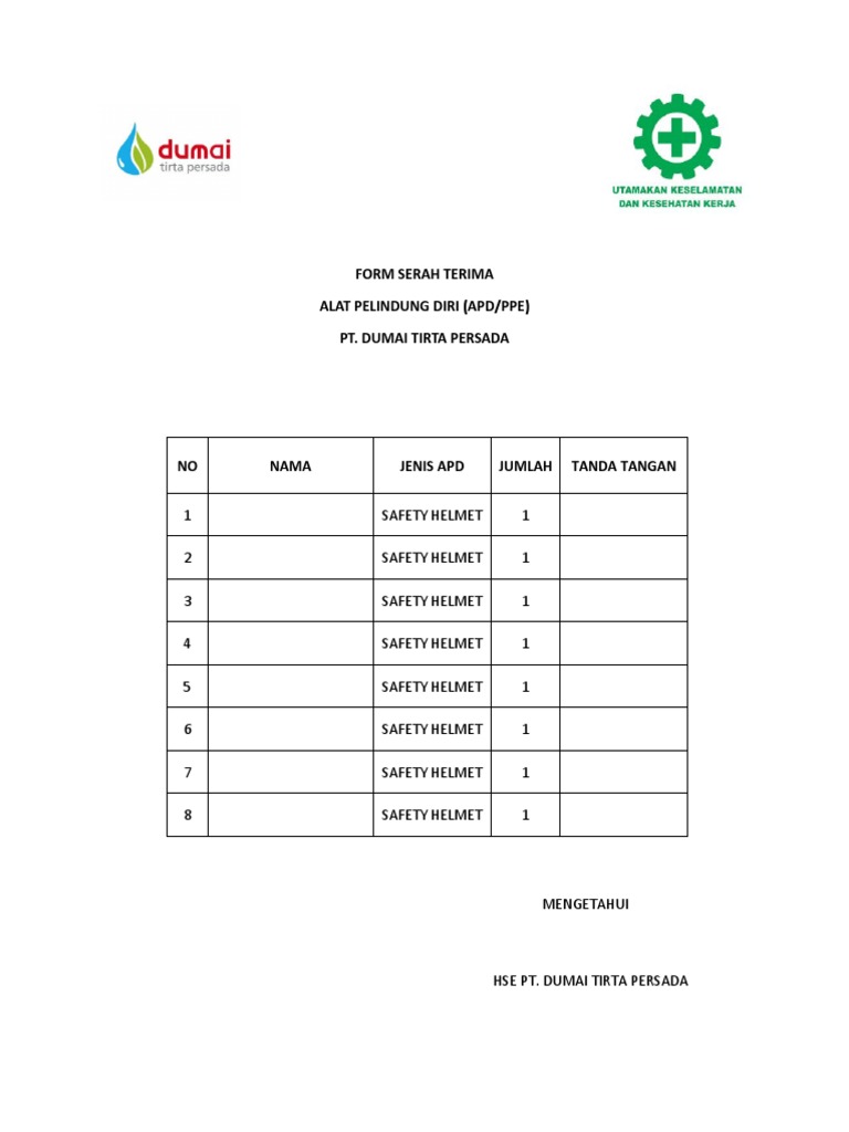 Form Serah Terima Apd Security DTP | PDF
