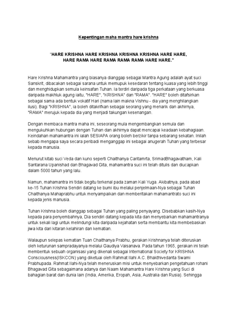 Kepentingan Mahamantra Hare Krishna | PDF
