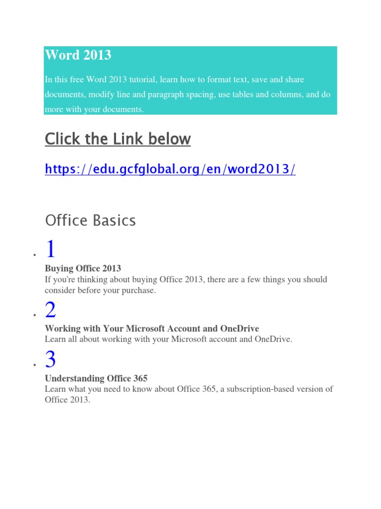 Word 2013 Tutorial: Formatting & Features | PDF | Microsoft Word | Text