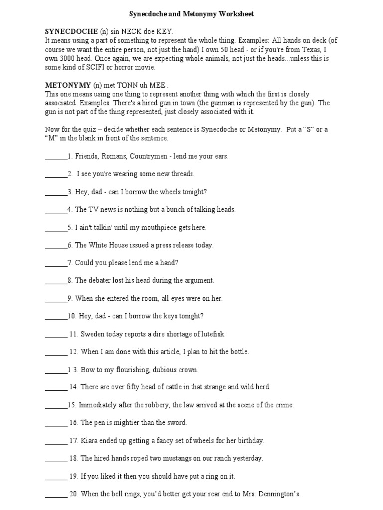 Synecdoche and Metonymy | PDF