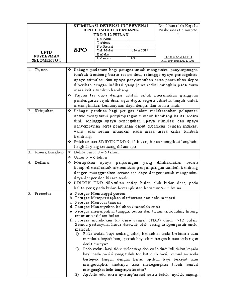 SOP SDIDTK TDD 9-12 Bulan | PDF