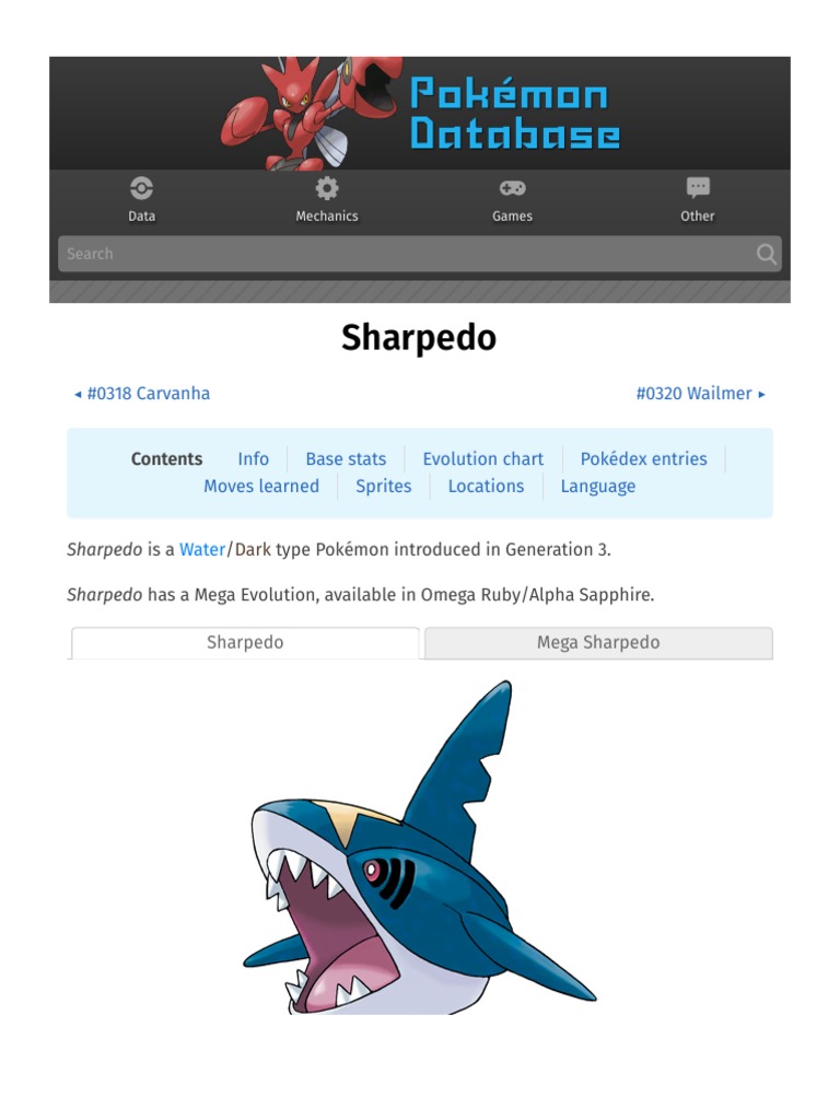 Sharpedo Pokédex - Stats, Moves, Evolution & Locations - Pokémon ...