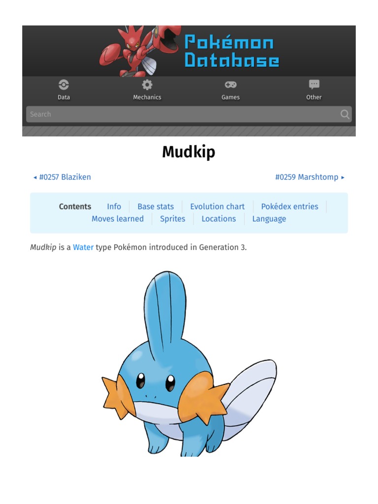 Mudkip Pokédex - Stats, Moves, Evolution & Locations - Pokémon Database ...