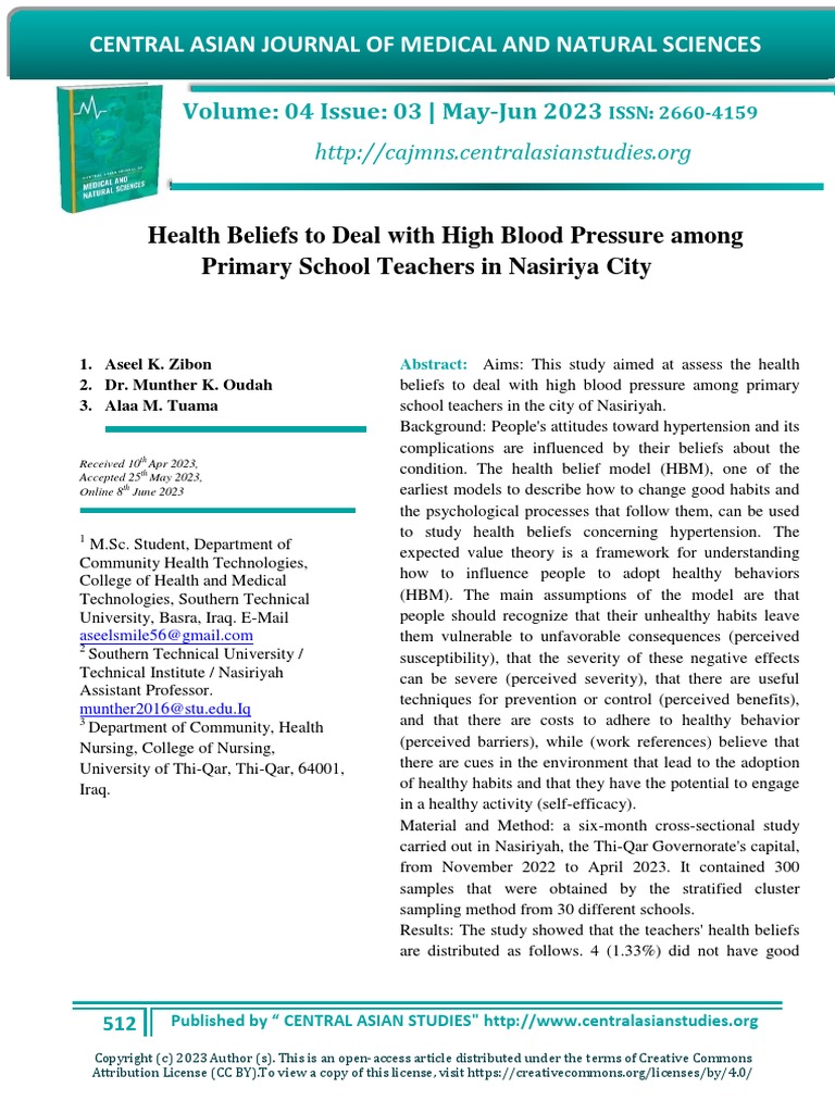 Health Beliefs To Deal With High Blood Pressure Among Primary School ...