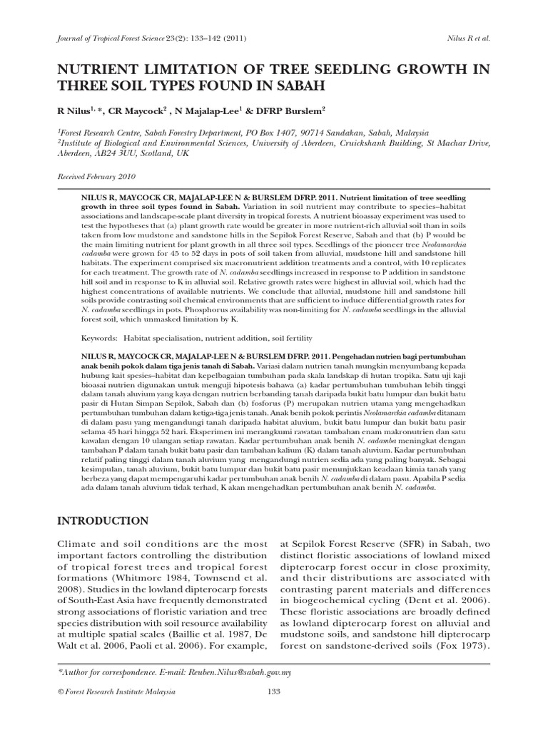 Nutrient Limitation of Tree Seedling Growth in Three Soil Types Found ...