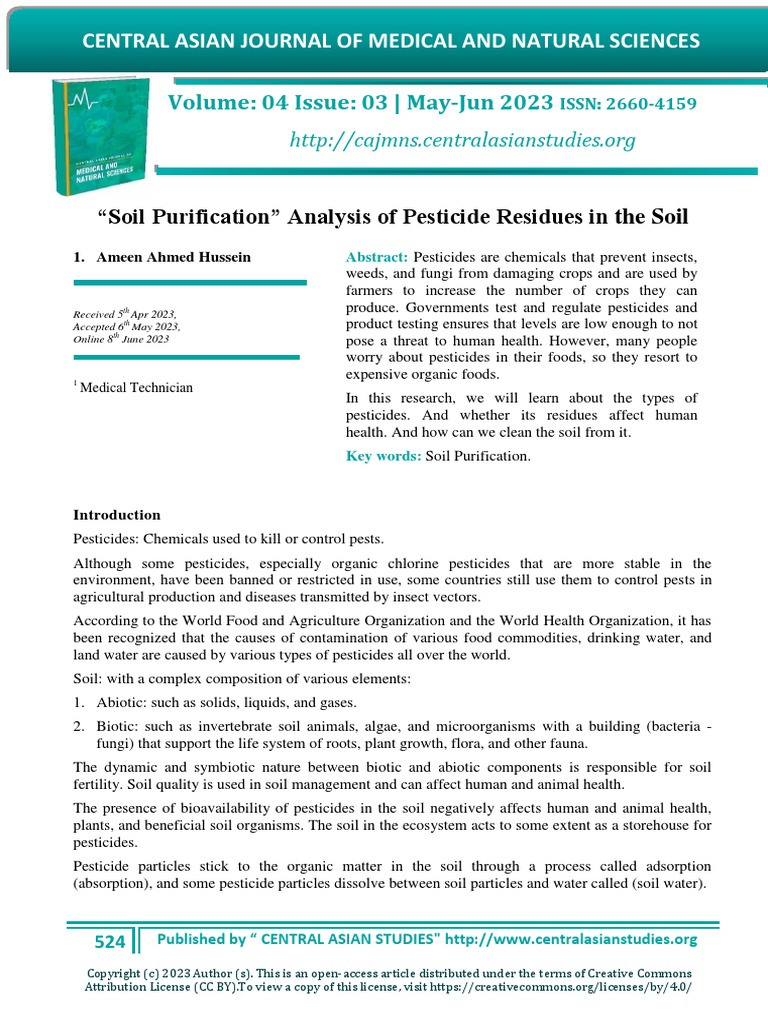 "Soil Purification" Analysis of Pesticide Residues in The Soil | PDF ...
