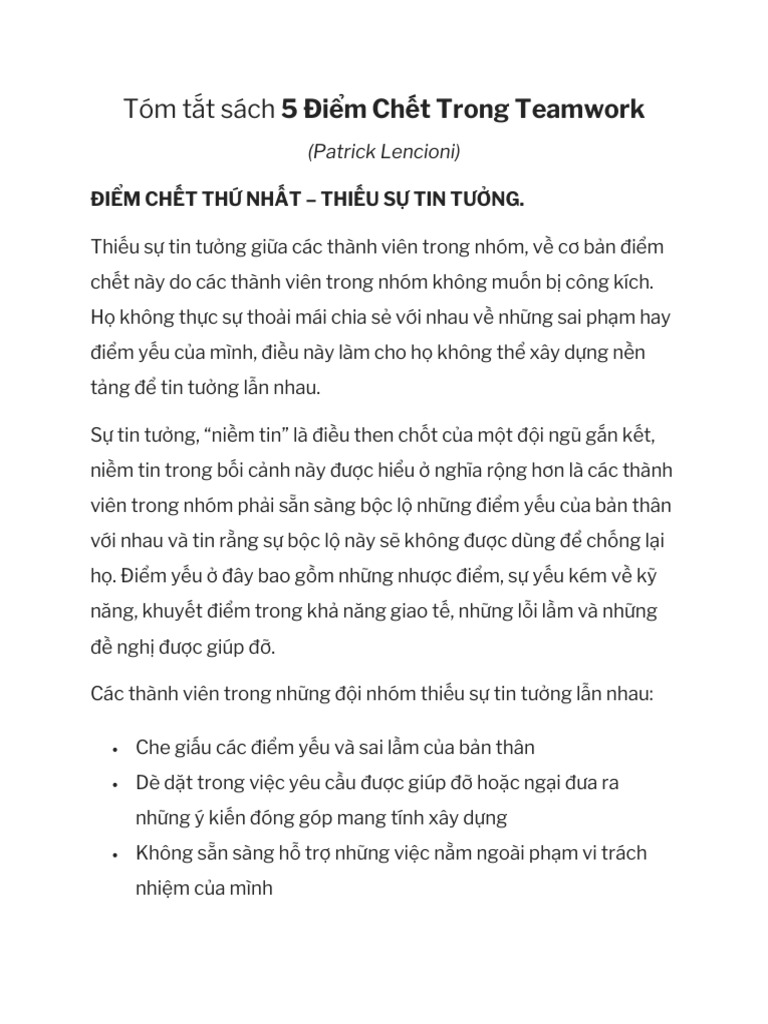 5 Diem Chet Trong Teamwork - Patrick Lencioni | PDF