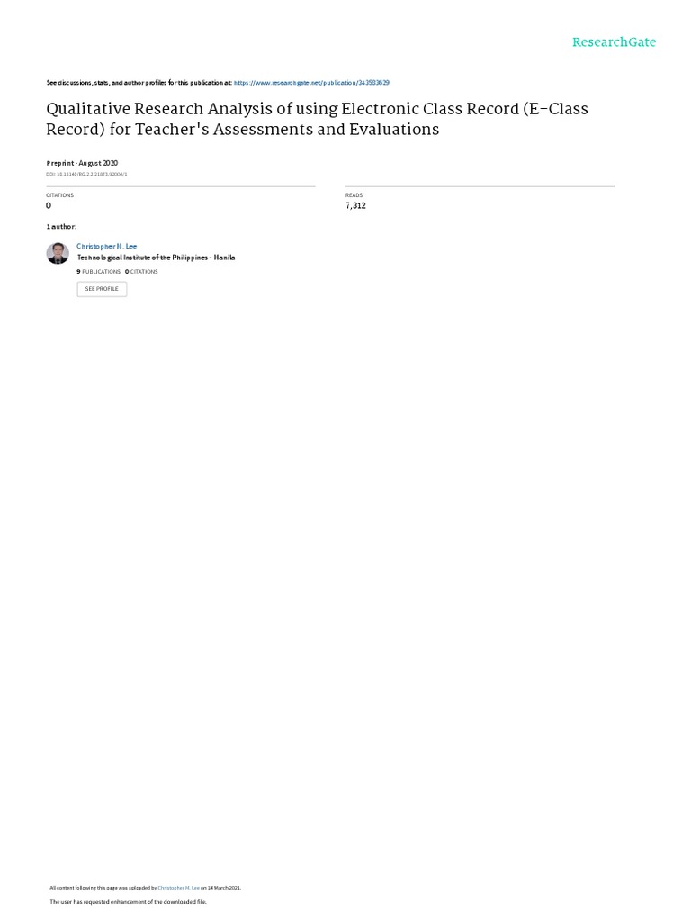 Qualitative Research Analyisusing Electronic Class Recordfor Assessmentsand Evaluations | PDF ...