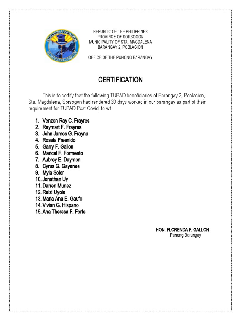 Tupad Certification | PDF