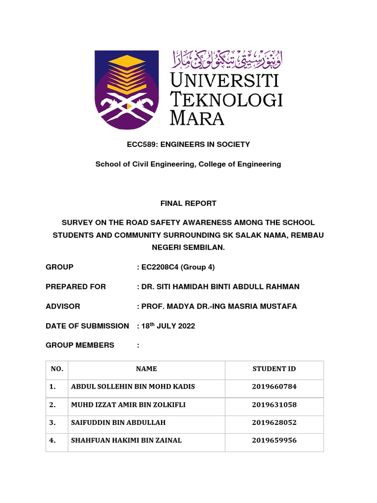 Final Report - Ecc589 - Survey On Road Safety Awareness | PDF | Road ...