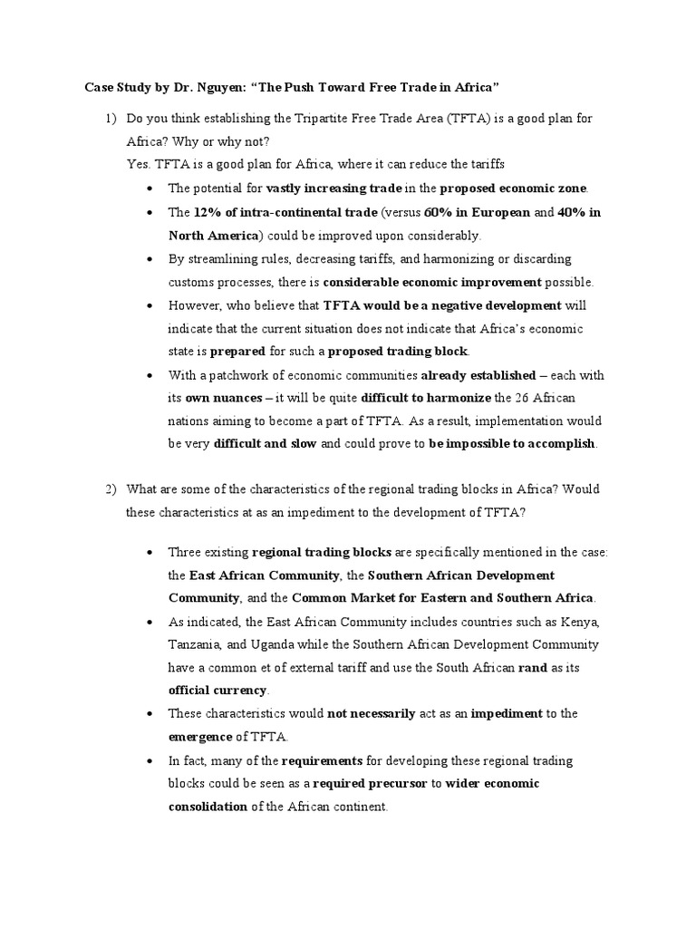 IB Case Study. The Push Toward Free Trade in Africa | PDF | Business