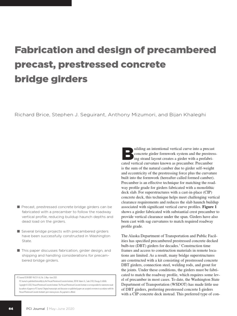 Fabrication and Design of Precambered PR | PDF | Prestressed Concrete ...