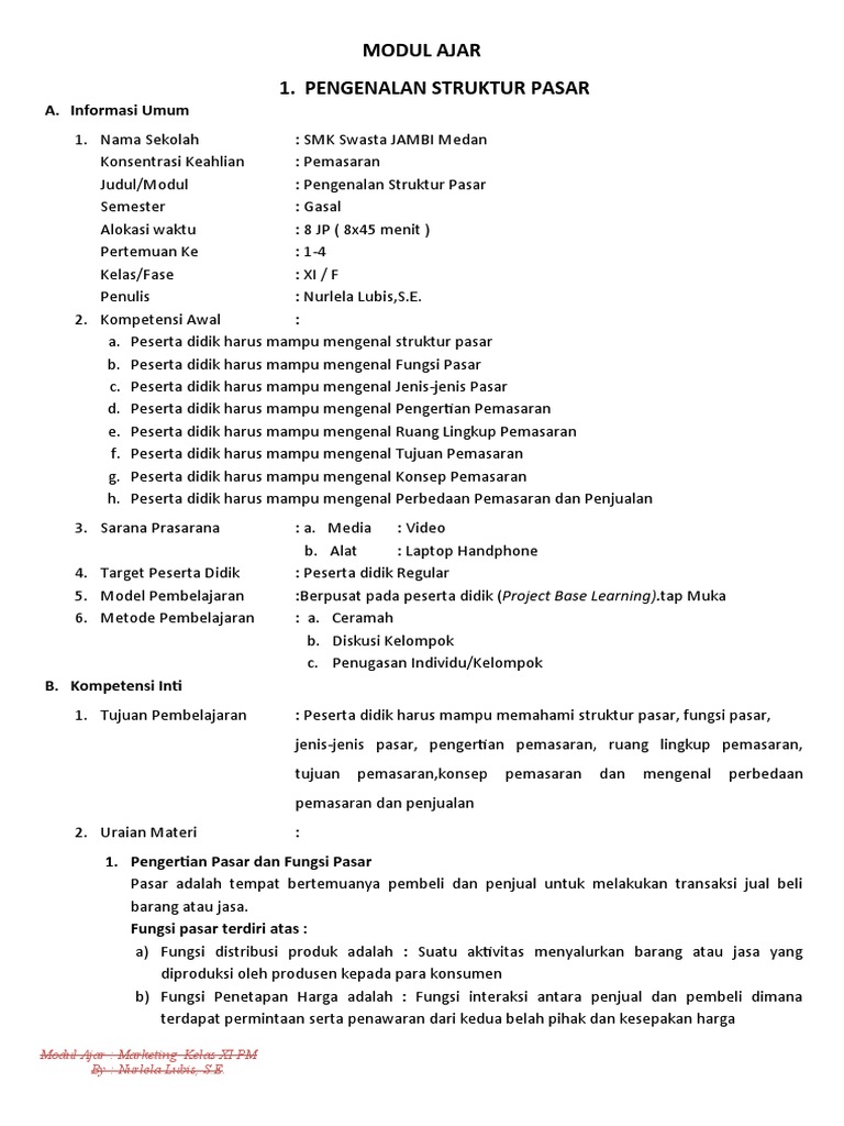 Modul Ajar 1. Pengenalan Struktur Pasar | PDF | Seni