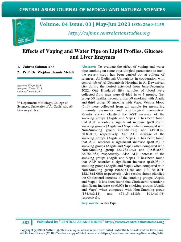 Effects of Vaping and Water Pipe on Lipid Profiles, Glucose and Liver ...